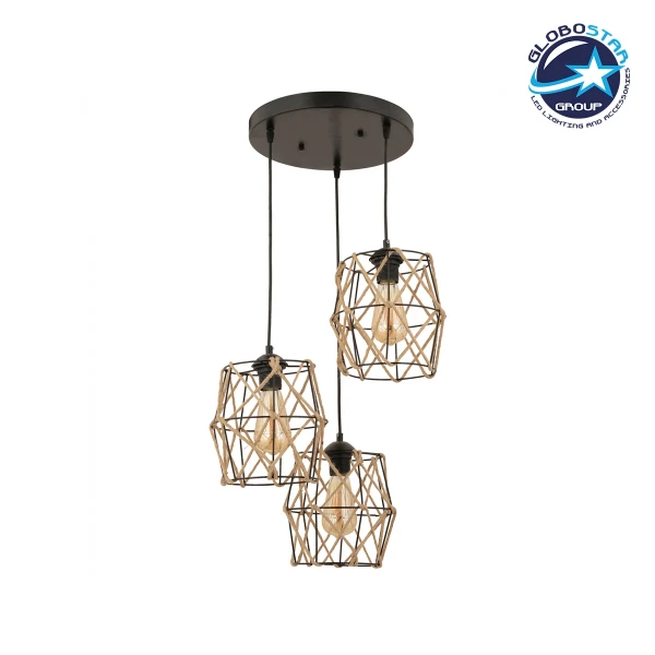GloboStar® RAYLO 201-0048 Vintage Κρεμαστό Φωτιστικό Πλέγμα Τριφωτο 3 x ...